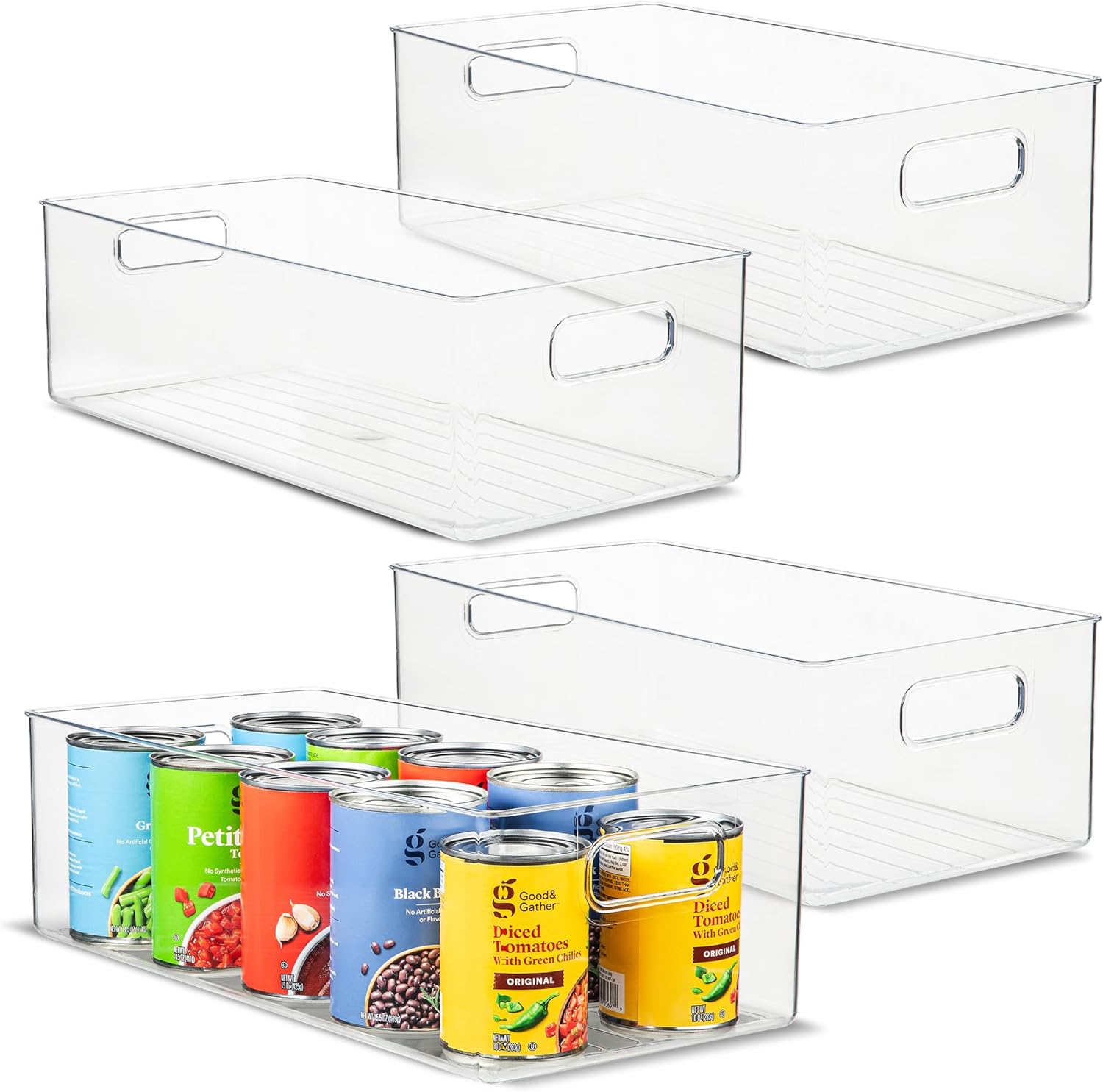 Plastic Food Storage 4 Pack Clear Container Bin with Handles for Organ ...